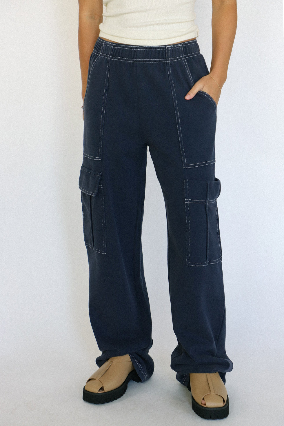 Navy Terry Utility Cargo Pant – Prism Boutique