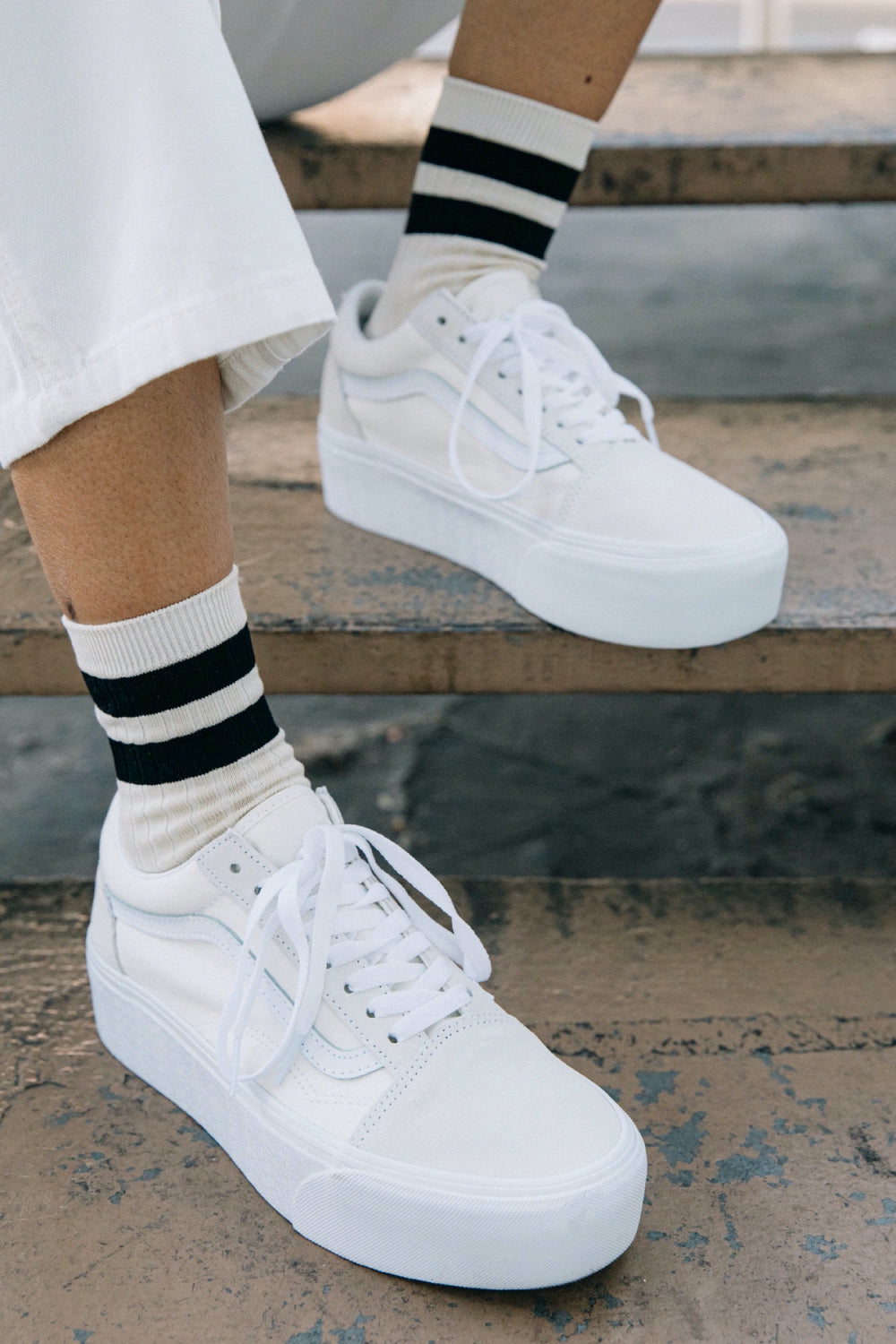 Cream + Black Varsity Her Socks — Prism Boutique