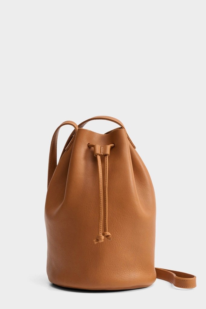 Caramel Leather Drawstring Purse — Prism Boutique