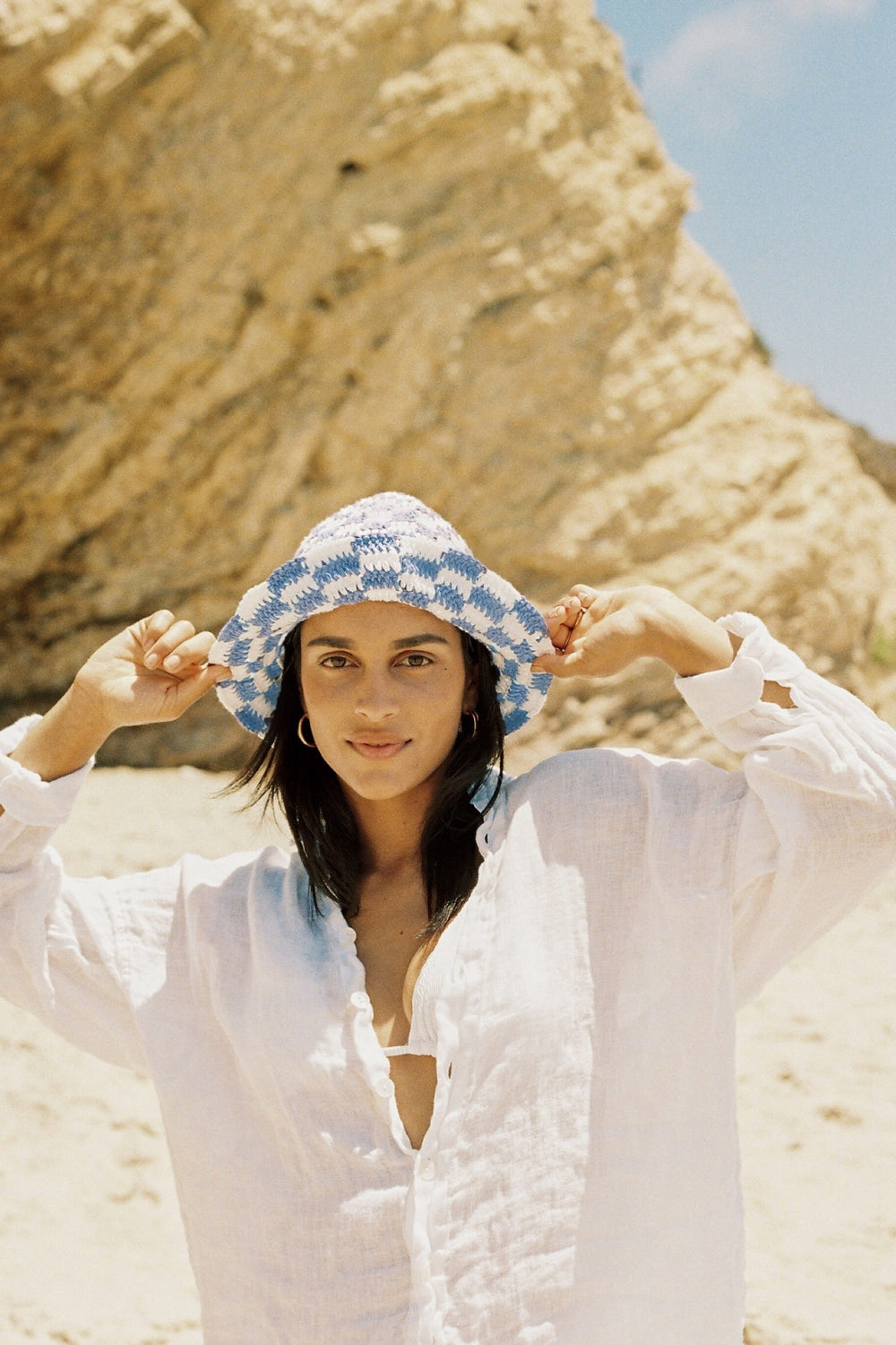 French Blue Checker Emilia Bucket — Prism Boutique