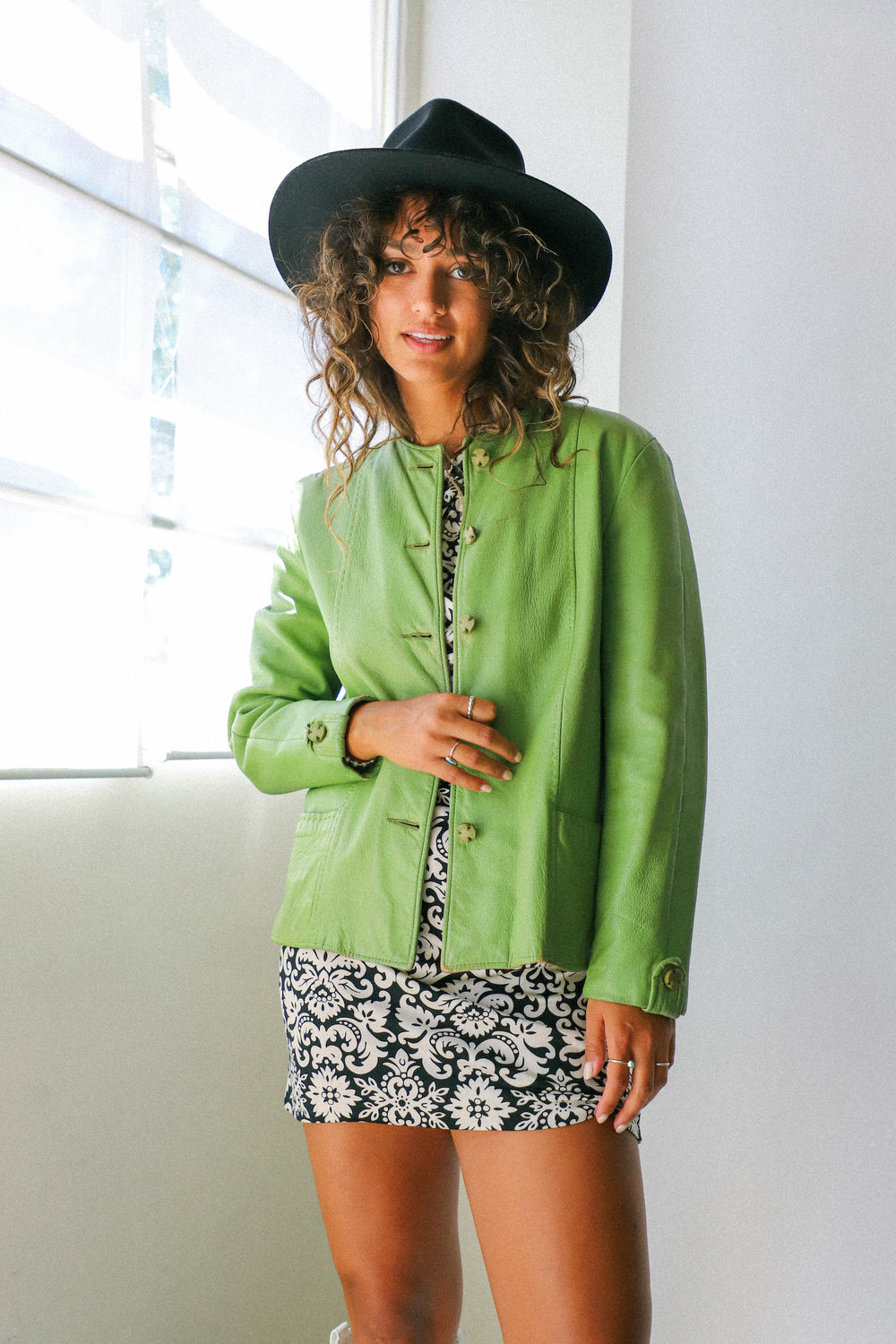 Avocado Green Leather Jacket — Prism Boutique