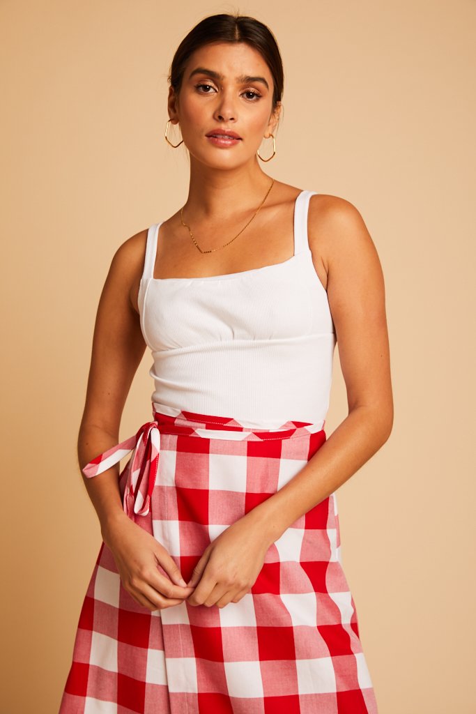 Red Gingham Capri Wrap Skirt — Prism Boutique